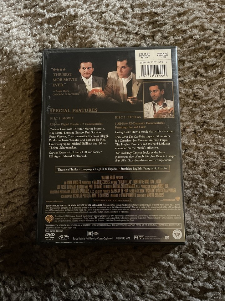 Goodfellas (DVD, 2004, 2-Disc, Special Edition) Robert De Niro, Ray ...