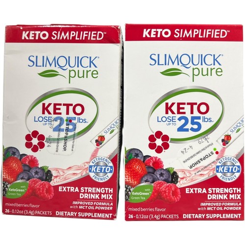 (2) Slimquick Pure KETO women EXTRA STRENGTH drink mix MIXED BERRIES 09 ...