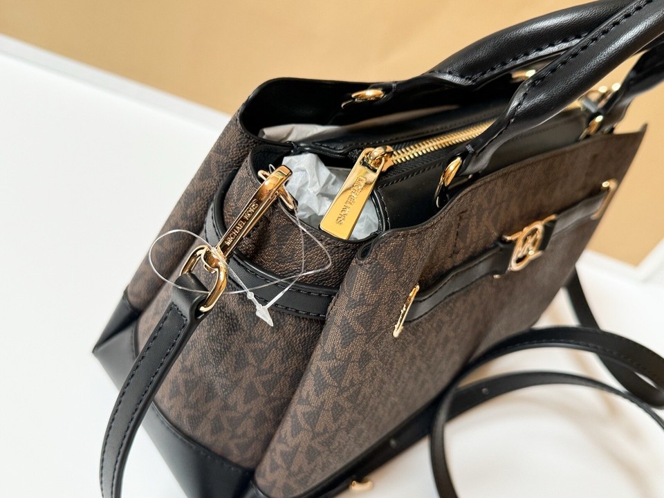 Michael Kors Reed SM Satchel Shoulder Crossbody Bag MK Brown Black | eBay