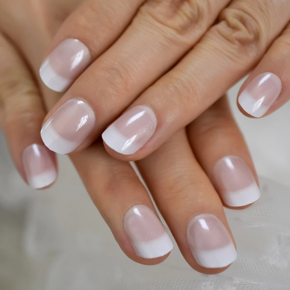 24 Short Press on nails kit w/ glue ombre french tip white pink ...