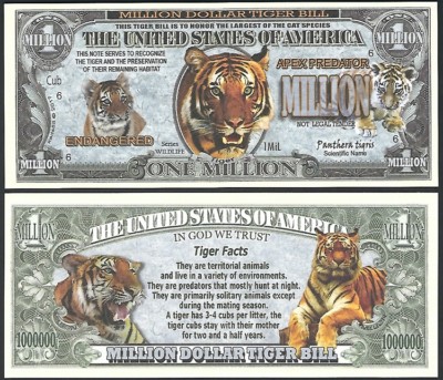new Tiger Million Dollar Bill Play Funny Money Novelty Note + FREE ...