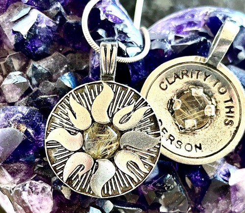 Radiant Sun Rutilated Quartz Clarity Pewter Blessing Pendant Unisex Joy ...