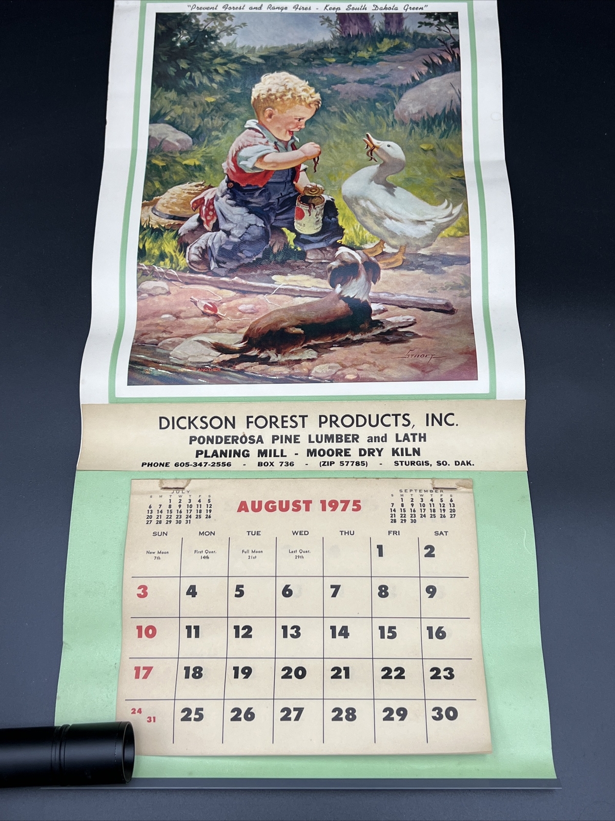 Vintage 1975 Advertising Calendar w/Stuart Print, Sturgis, SD 21.5" x ...