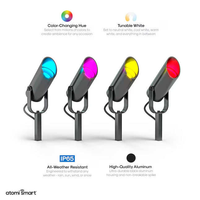 atomi Smart Spot Lights 400 -Lumens 10 -Watt Black Color Changing LED 4 ...