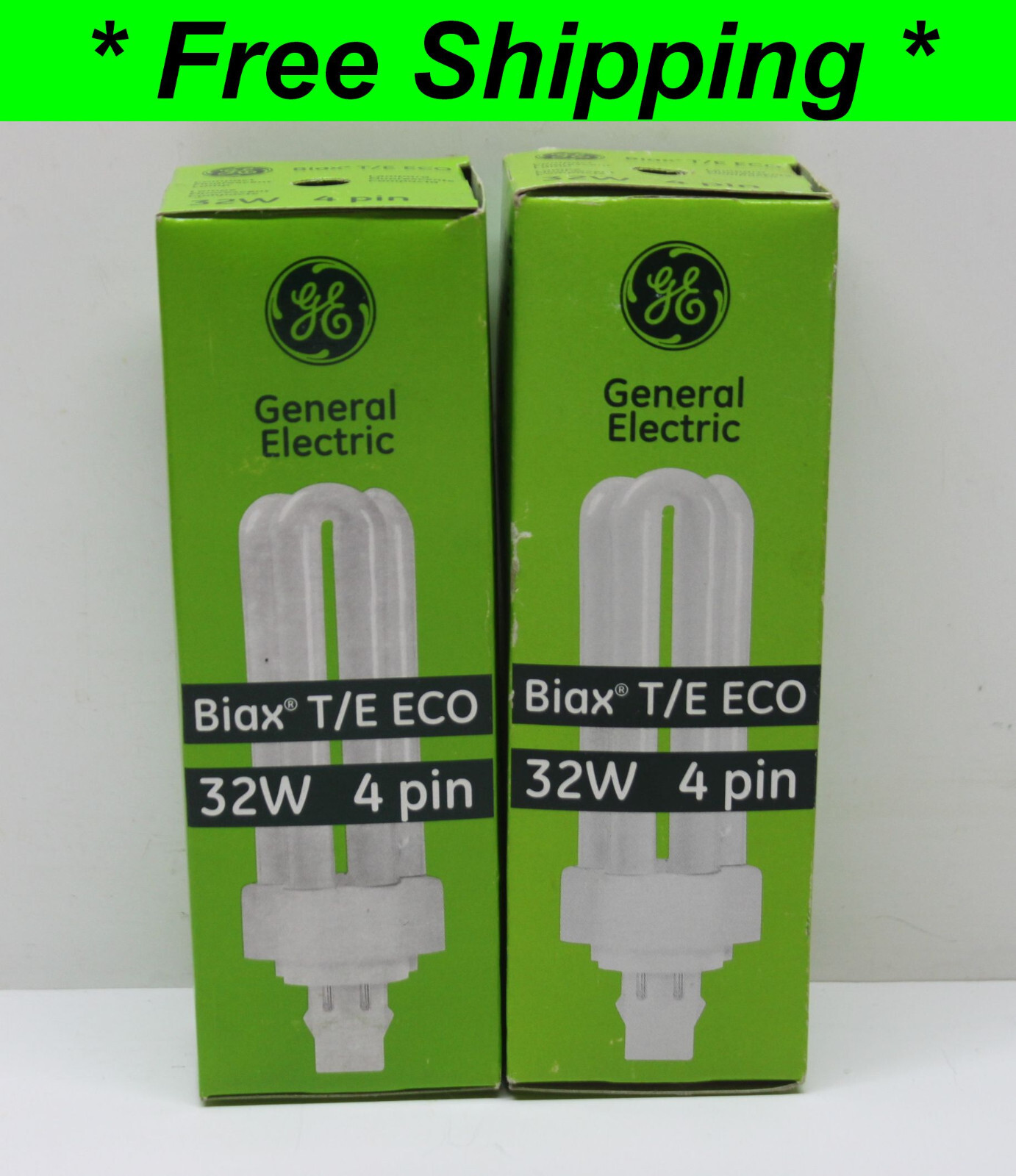 Lot of 2 GE Biax T/E Eco 32W 4 Pin CFL Fluorescent Light Bulb Dimmable ...