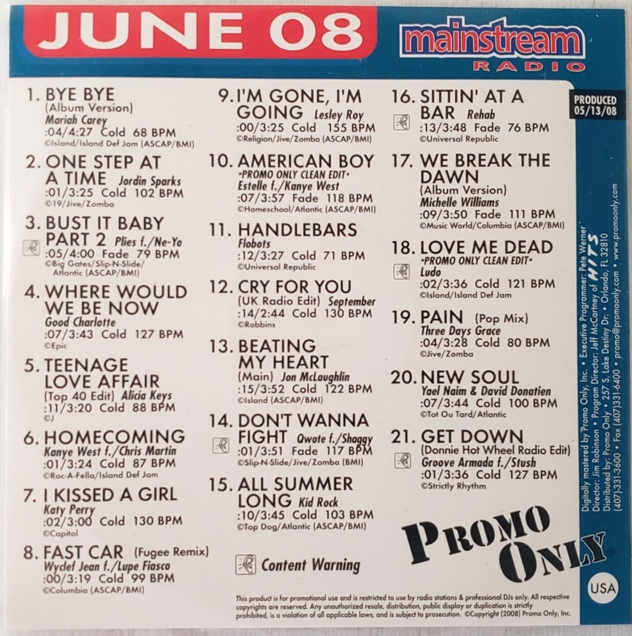 Promo Only CD - Mainstream Radio Series - June 2008 - Promotional CD ...