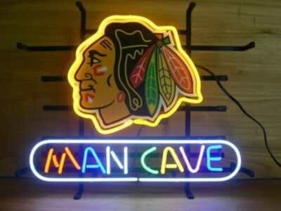 Man Cave Chicago Blackhawks 17"x14" Neon Sign Light Lamp Pub Bar Decor ...