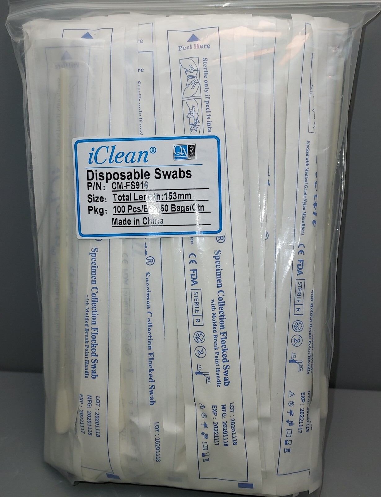iClean 153mm Specimen Collection/Flocked Swabs (100 ind. sealed pks) CM ...