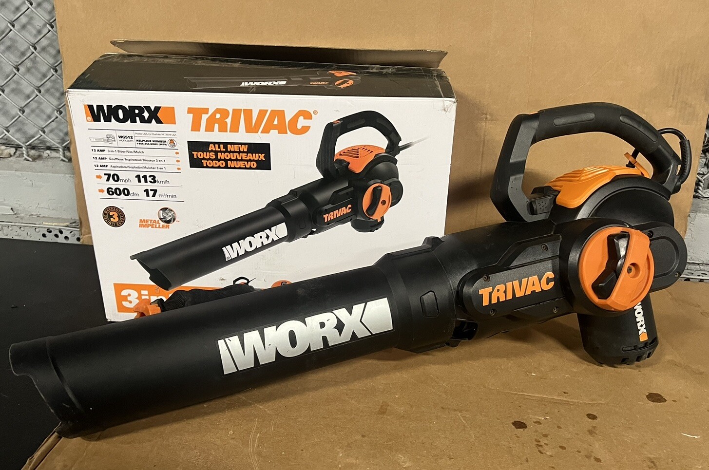 WG512 Worx TriVAC 12 Amp Electric 3-in-1 Leaf Blower/Mulcher/Yard ...