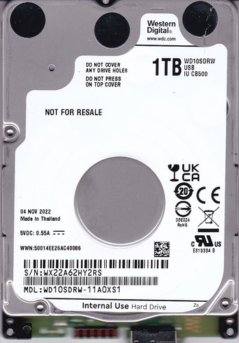 WD10SDRW-11A0XS1 s/n: WX22A6 NOV/ 2022 Thailand 1TB USB 3.0 2.5 ...
