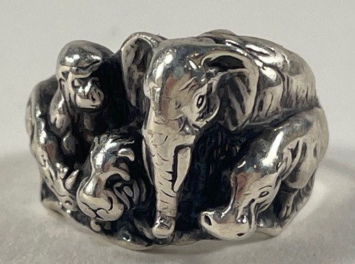 Kabana Sterling Silver Ring Safari Animals, Elephant Rhino Hippo ...