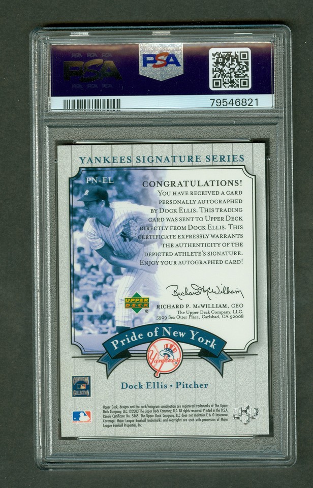 Dock Ellis 2003 Yankees Signature Series Pride of NY Autograph PSA 10 ...