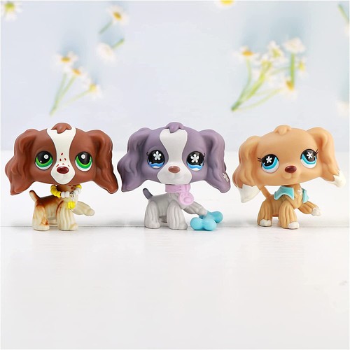3pcs Pet Shop LPS Cocker Spaniel 156 1209 748 Brown Yellow Purple Blue ...