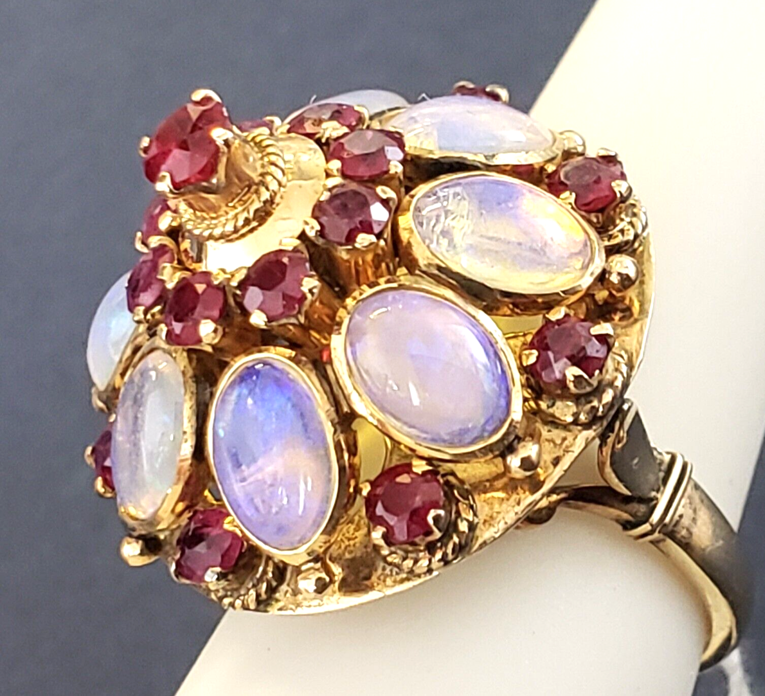 Antique 2.50CT(Est.) Ruby and Opal Dome filigree Ring 18K Rose Gold s-7 ...