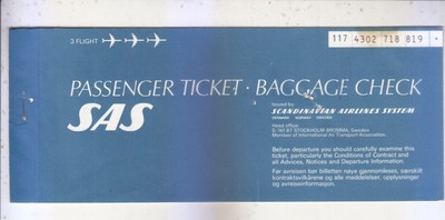 SAS PASSENGER TICKET AND BAGGAGE CHECK | eBay