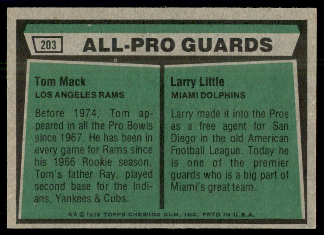 1975 Topps Tom Mack/Larry Little Los Angeles Rams/Miami Dolphins #203 ...