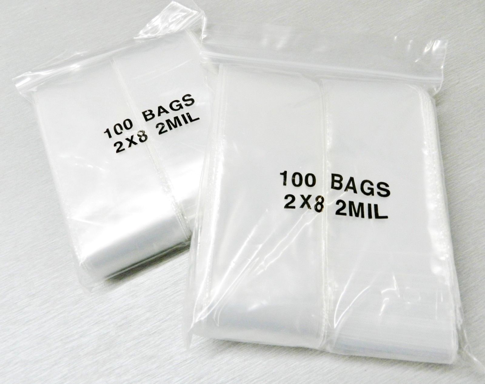 8" Long 2MIL Clear Bags 200 Reclosable Baggies 2" x 8" Squeeze Top Lock ...