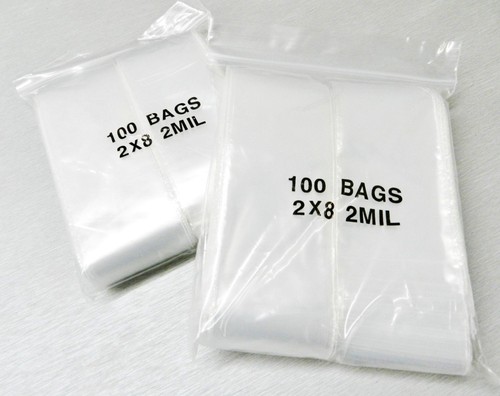 8" Long 2MIL Clear Bags 200 Reclosable Baggies 2" x 8" Squeeze Top Lock ...