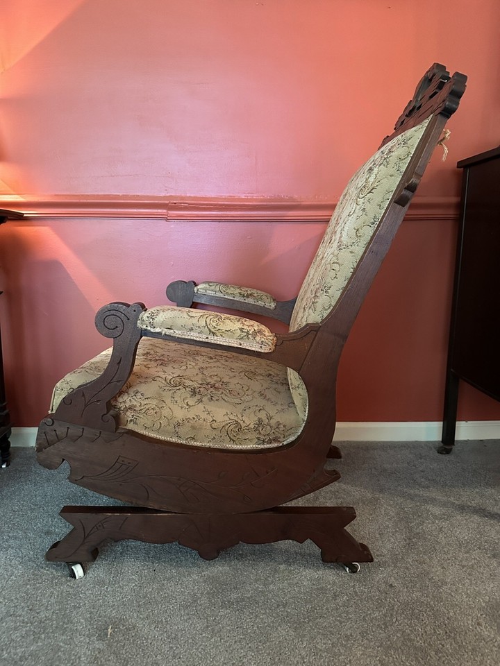 Victorian Platform Rocker Wood with Fabric Upholstery Antique Rocking ...