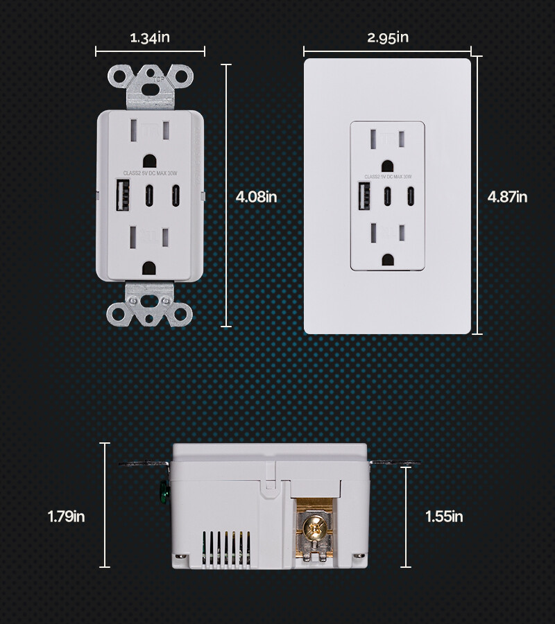MOES Wall Electrical Outlet 2-Port Type C & 1-Port USB A Receptacle 15 ...
