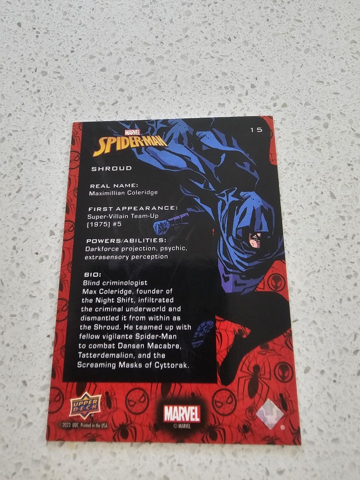 2024 Upper Deck Marvel Studios Spiderling#15 Shroud (Super Villian Team ...