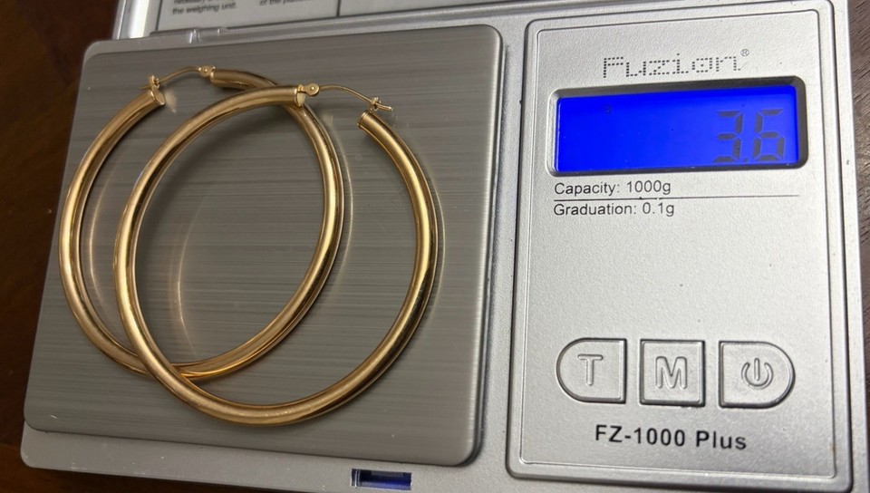 Large 14k Yellow Gold Snap Bar Hallow Hoop Earrings 3.6g | eBay