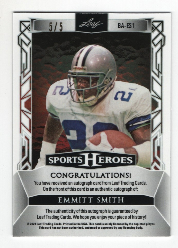 2024 Leaf Metal Sports Heroes Emmitt Smith autograph card BA-ES1 #5/5 ...