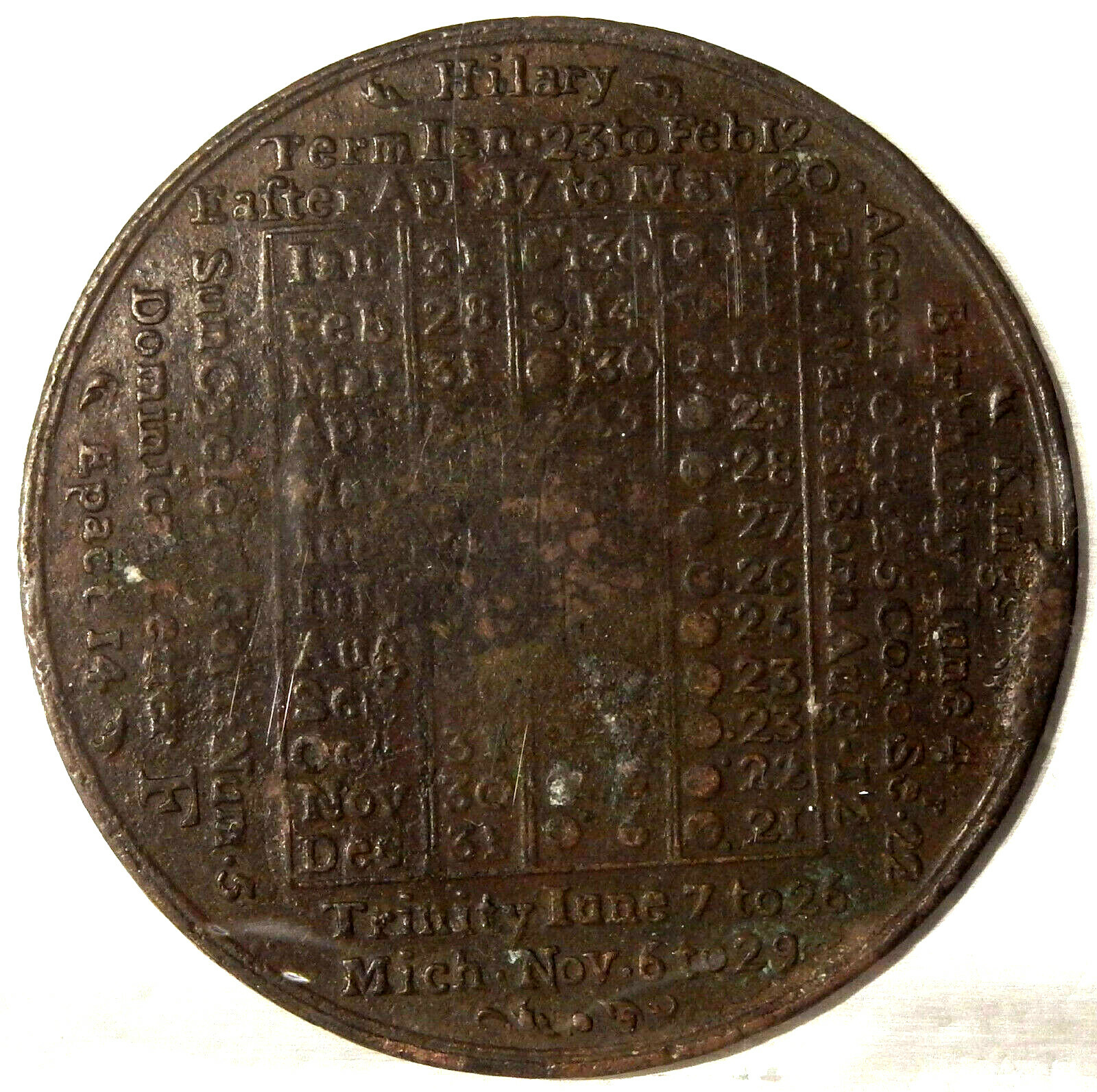 1771 GREAT BRITAIN CALENDAR MEDAL COIN | eBay