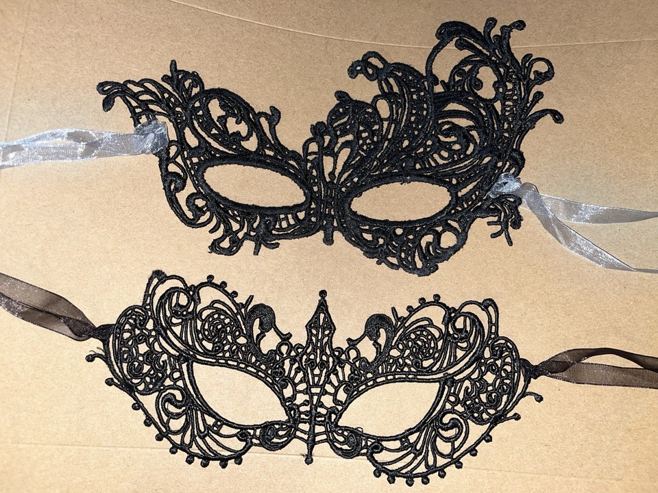 2 PCS Lace Eye Mask With Ribbon Ties Halloween Costume Party | eBay