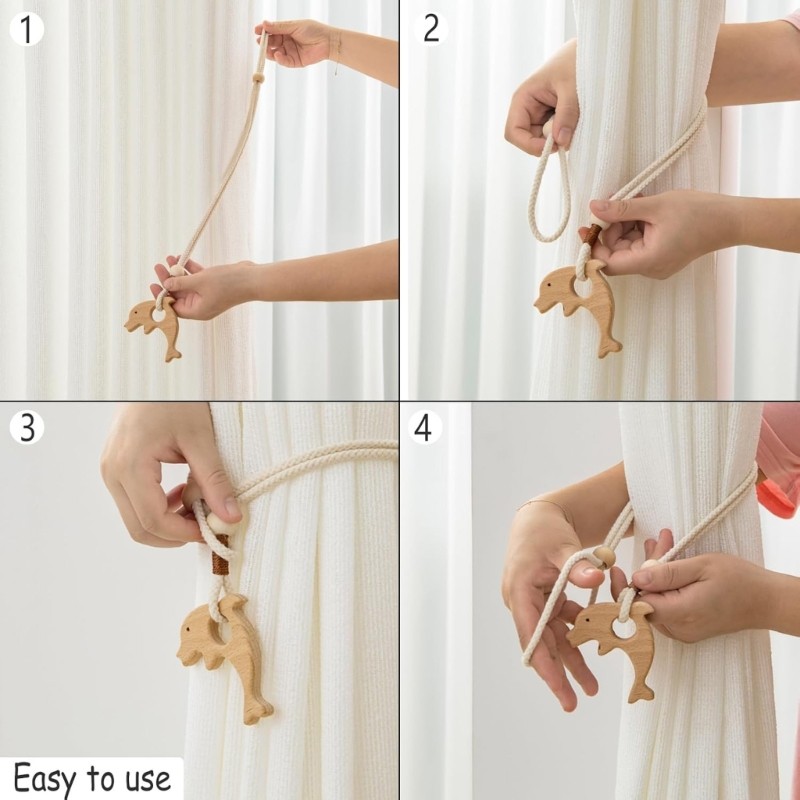 Easy Grip Cotton Rope Window Treatments Holders Wooden Animal ...