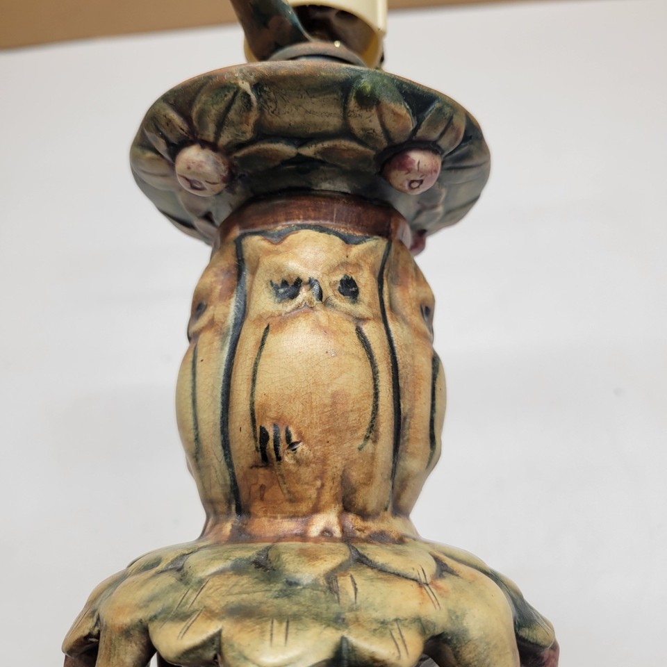 Rare Weller Art Pottery Woodcraft Owl Base Lamp With Shade ~ Works | eBay