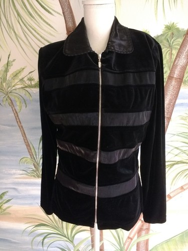 PG Collection By Ginger Bort Black Velvet Jacket Size 14 Striped USA Z6 ...