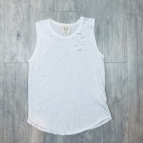 Fantastic Fawn Distressed Tank Top White Sleeveless Round Neck Edgy ...