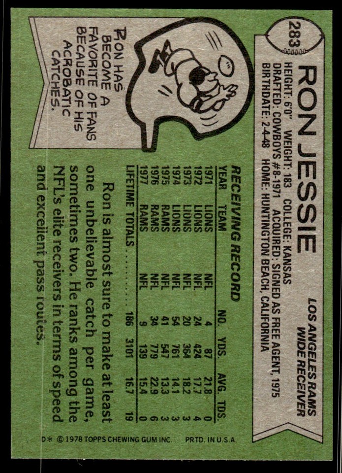 1978 TOPPS RON JESSIE LOS ANGELES RAMS #283 | eBay