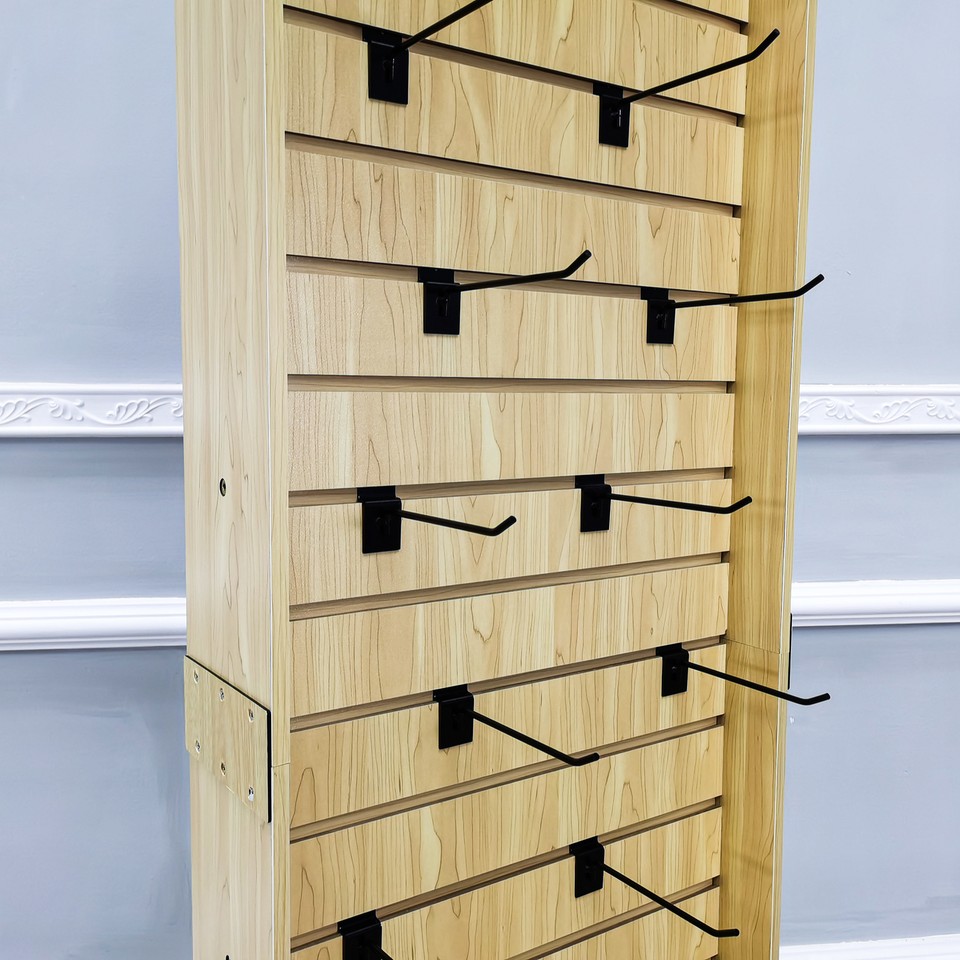 Double Sided Slatwall Rotating Display Wood Floor Merchandiser Standing ...