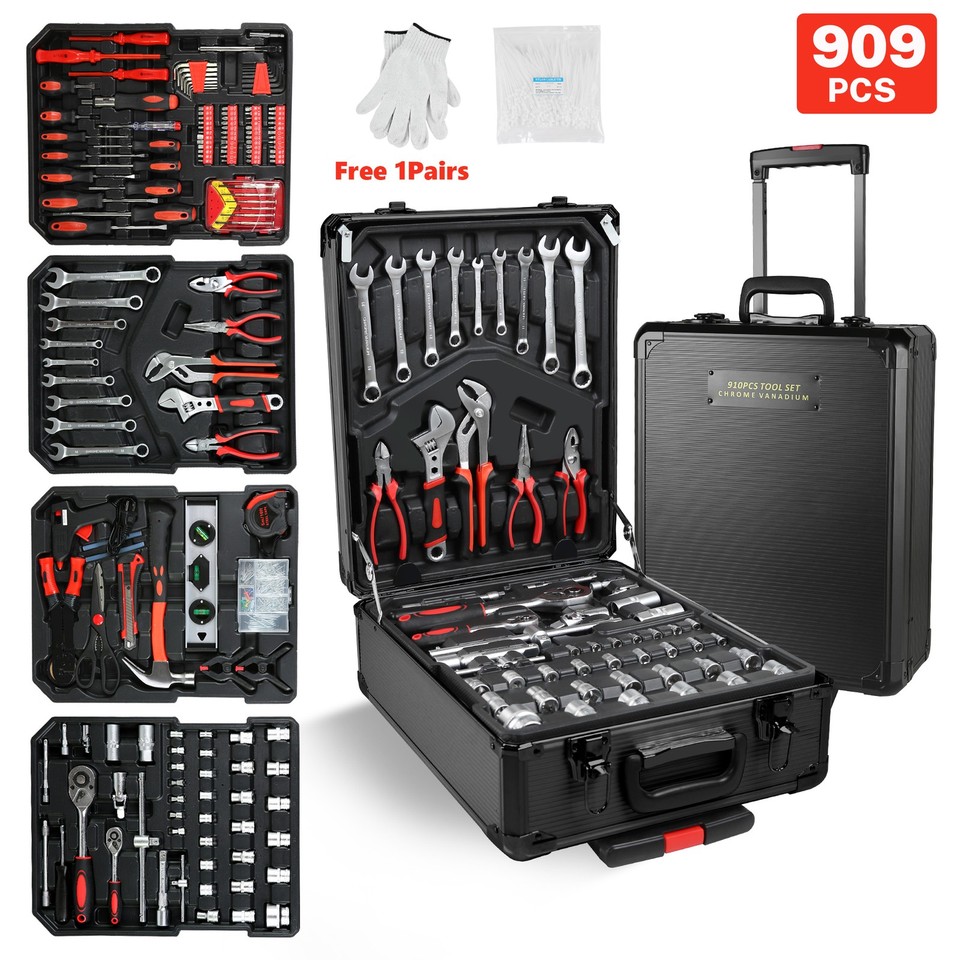 Tool Box with Tools 909pcs Household Tool Set with Aluminum Trolley ...