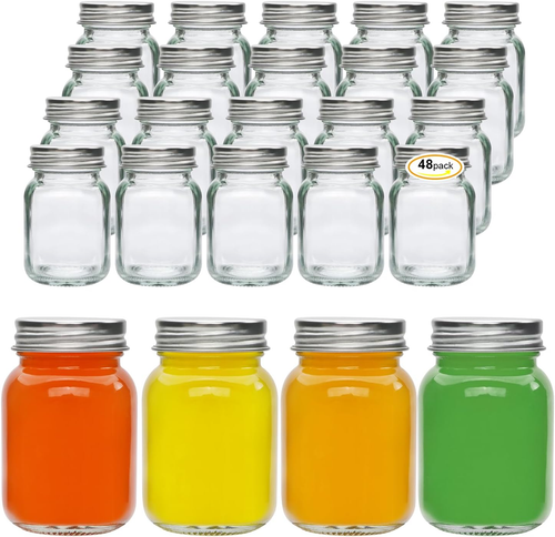 2Oz Mason Jars Ginger Shots Bottles with Silver Lids Glass Yogert ...