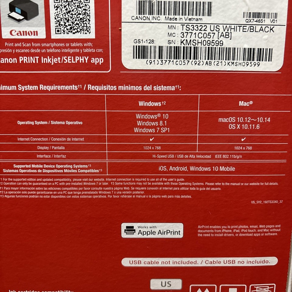 Canon Pixma TS3322 Wireless Inkjet All-In-One Printer 13803324471| eBay