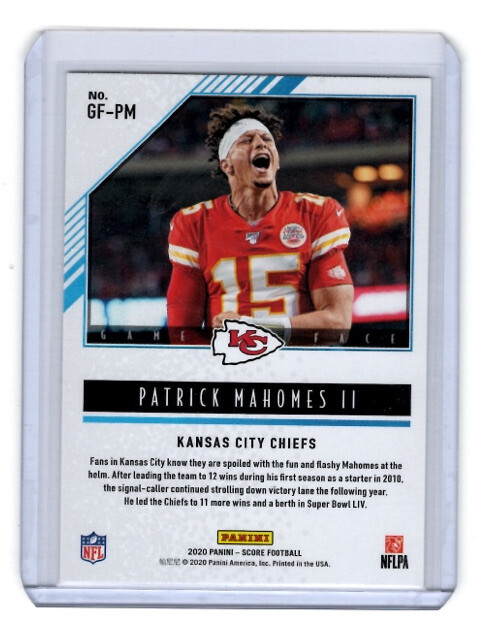 2020 Panini Score Football Game Face Insert Patrick Mahomes #GF-PM ...