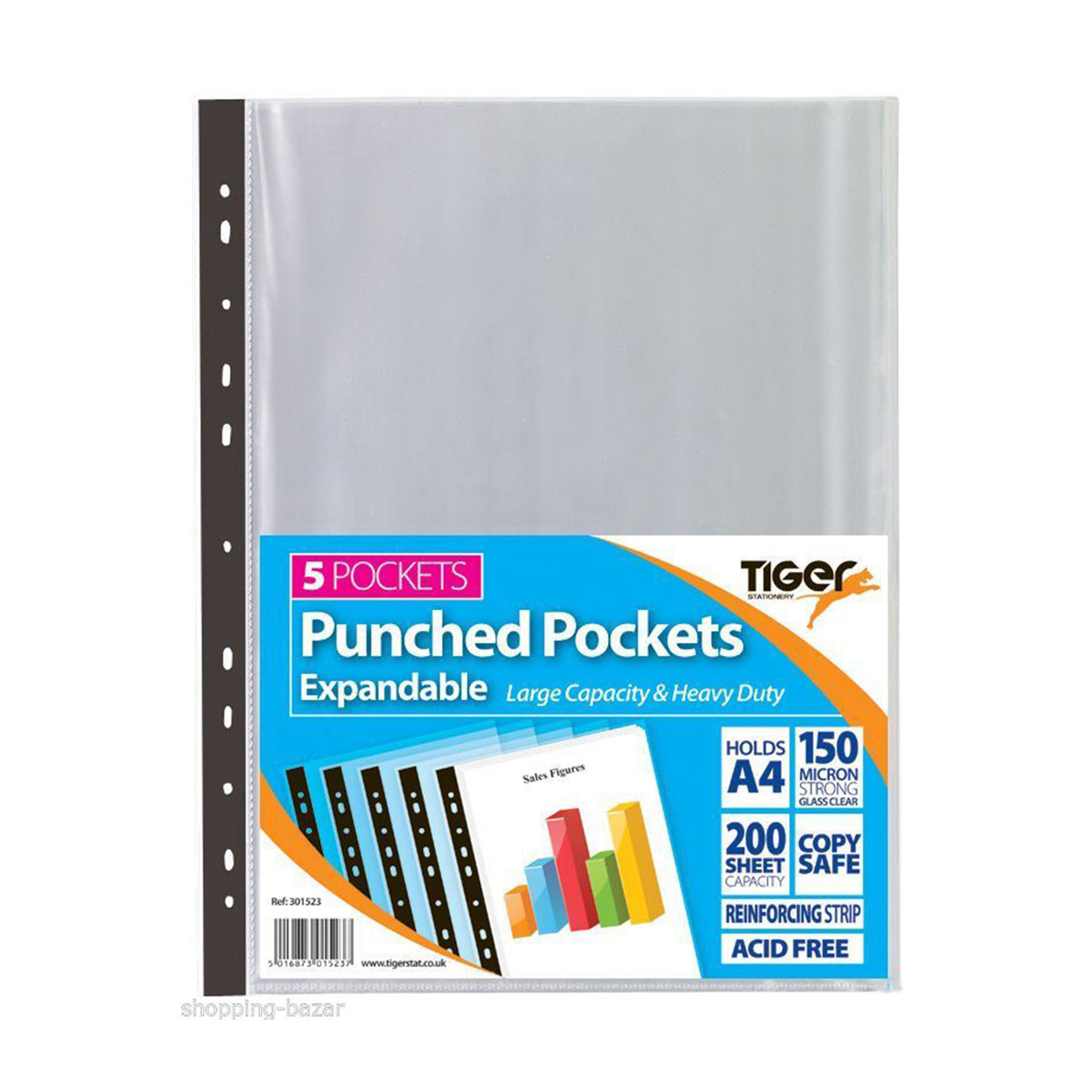 A4 Large Expandable Plastic Poly 5 Punch Pockets Wallet Sleeves Clear ...