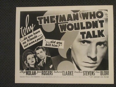 The Man Who Wouldn`t Talk - Original Art Movie Photo - Nolan - Rogers ...