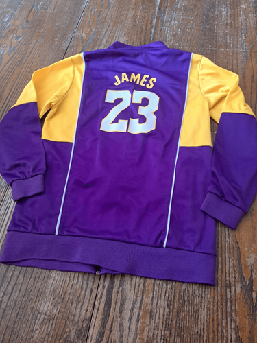 Youth Large Lakers #23 LeBron James Purple Yellow Zip Track Jacket with ...