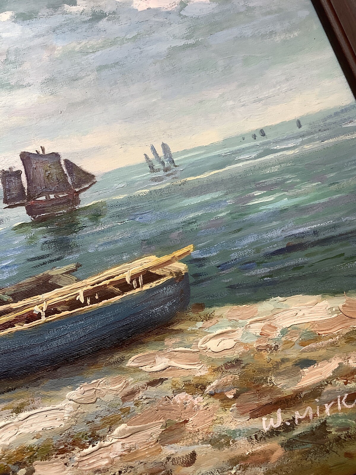 Vintage Framed Signed W. Mirkin Oil Painting Fishermen Boats Fishing ...