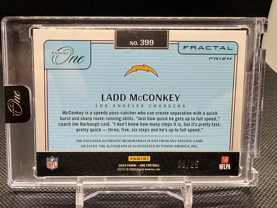 2024 Panini One FOTL Football Ladd McConkey RPA 8/25 Chargers Fractal ...
