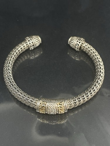 Effy D'oro Sterling Silver 925 &14k Diamonds 6.5” Cuff Bracelet 31.55g ...