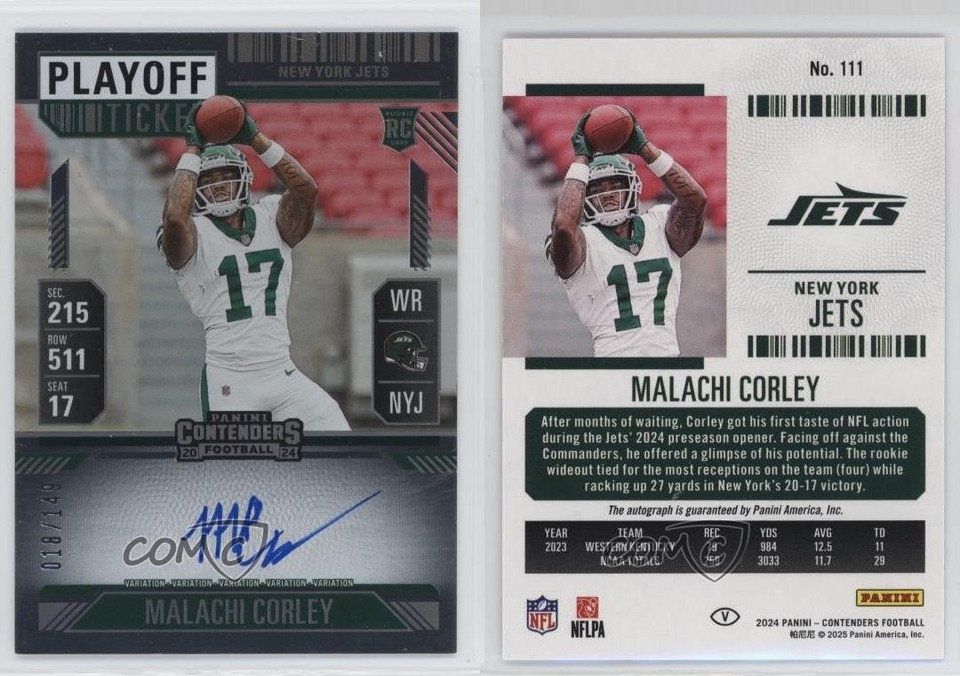 2024 Contenders RPS Variation Playoff Ticket Malachi Corley Rookie Auto ...