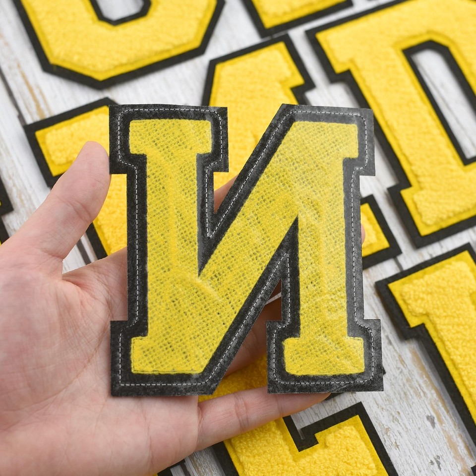 4.5" Yellow Iron on Letter Patches Large Letterman Jacket Letter ...