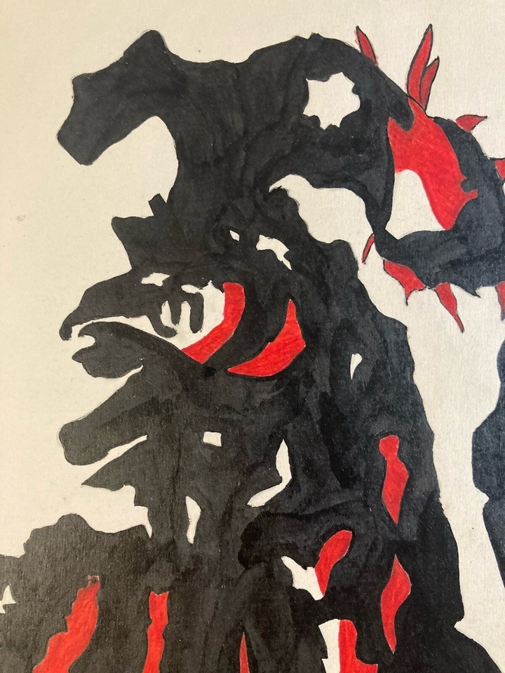 Beautiful Drawing 1970 Rooster Hen Animal Antique Ink Painting to ...