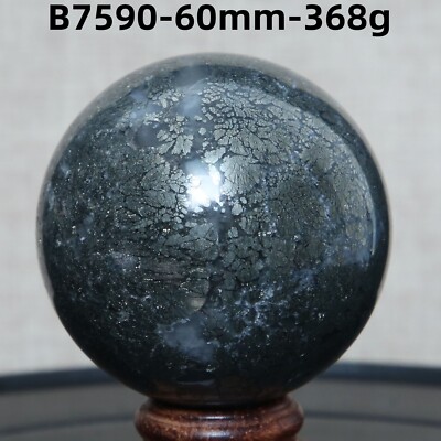B7590-60mm-368g Natural Beauty Pyrite Flower Grow With Agate Sphere ...