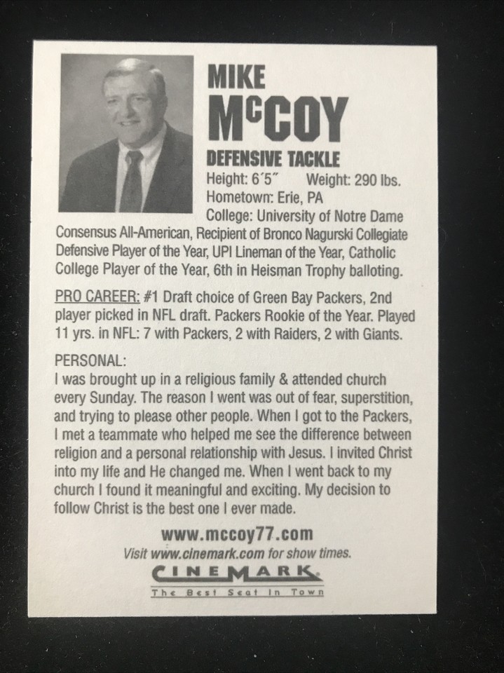 Mike McCoy -Notre Dame- Green Bay Packers Autographed Card | eBay